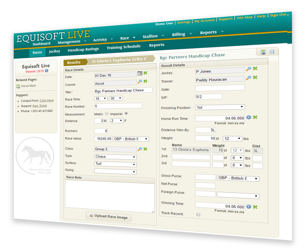 Racing Package - EquisoftLive Bloodstock Management Software