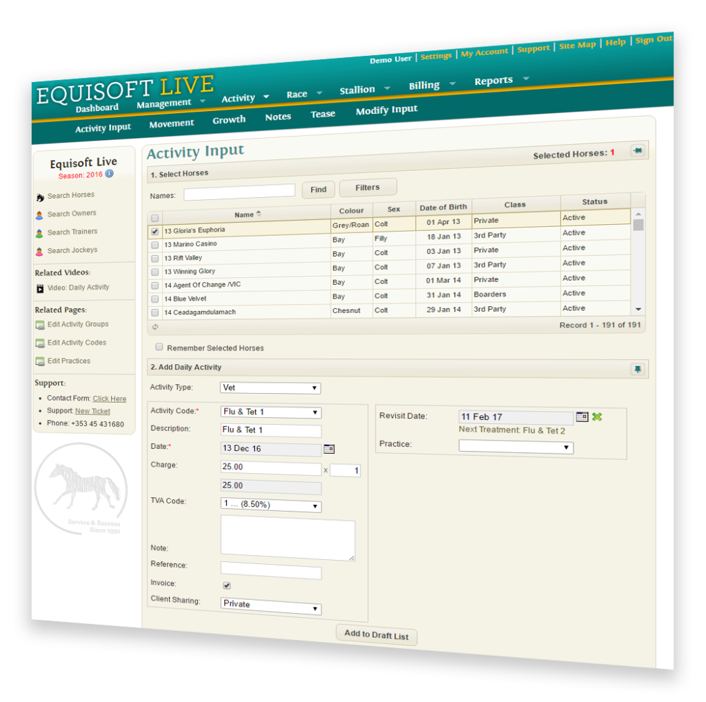 Standard Package -EquisoftLive Bloodstock Management Online Software