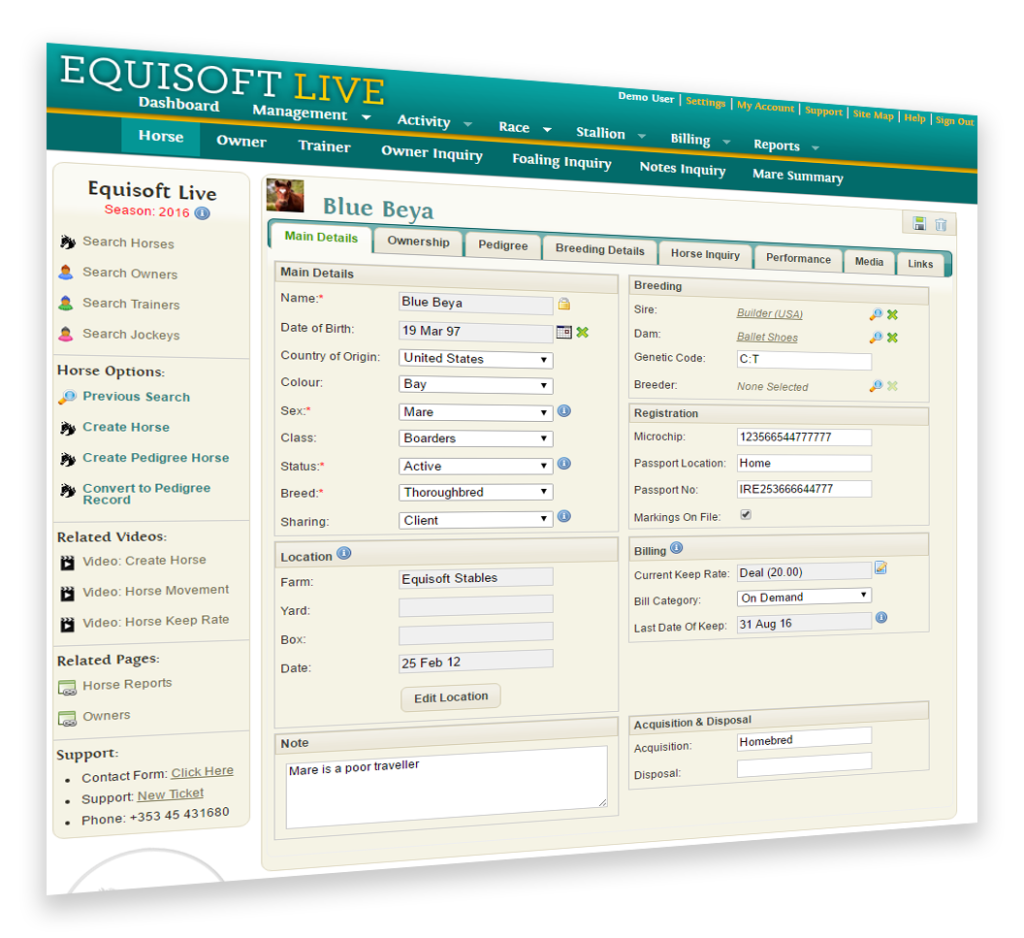 Standard Package -EquisoftLive Bloodstock Management Online Software