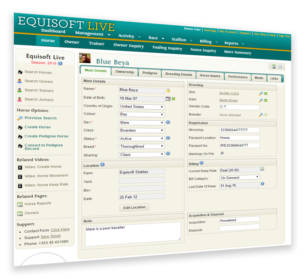 Standard Package -EquisoftLive Bloodstock Management Online Software