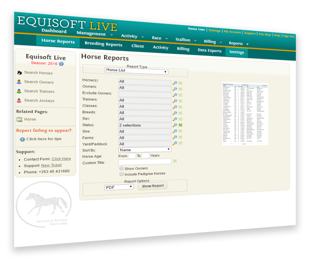 Standard Package -EquisoftLive Bloodstock Management Online Software